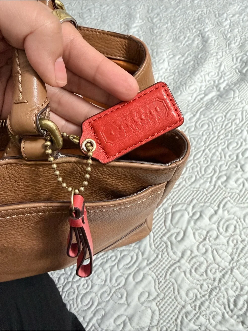 Coach | Bags | Coach Tan Pebbled Leather Satchel With Red Tag F23268 ...